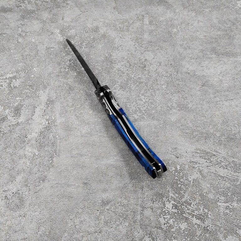 Blue Pocket Knife | Damascus Folding Knife | The Survival Island