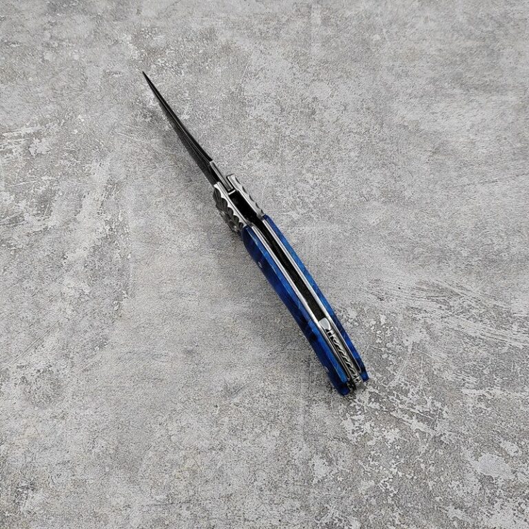 Blue Pocket Knife | Damascus Folding Knife | The Survival Island
